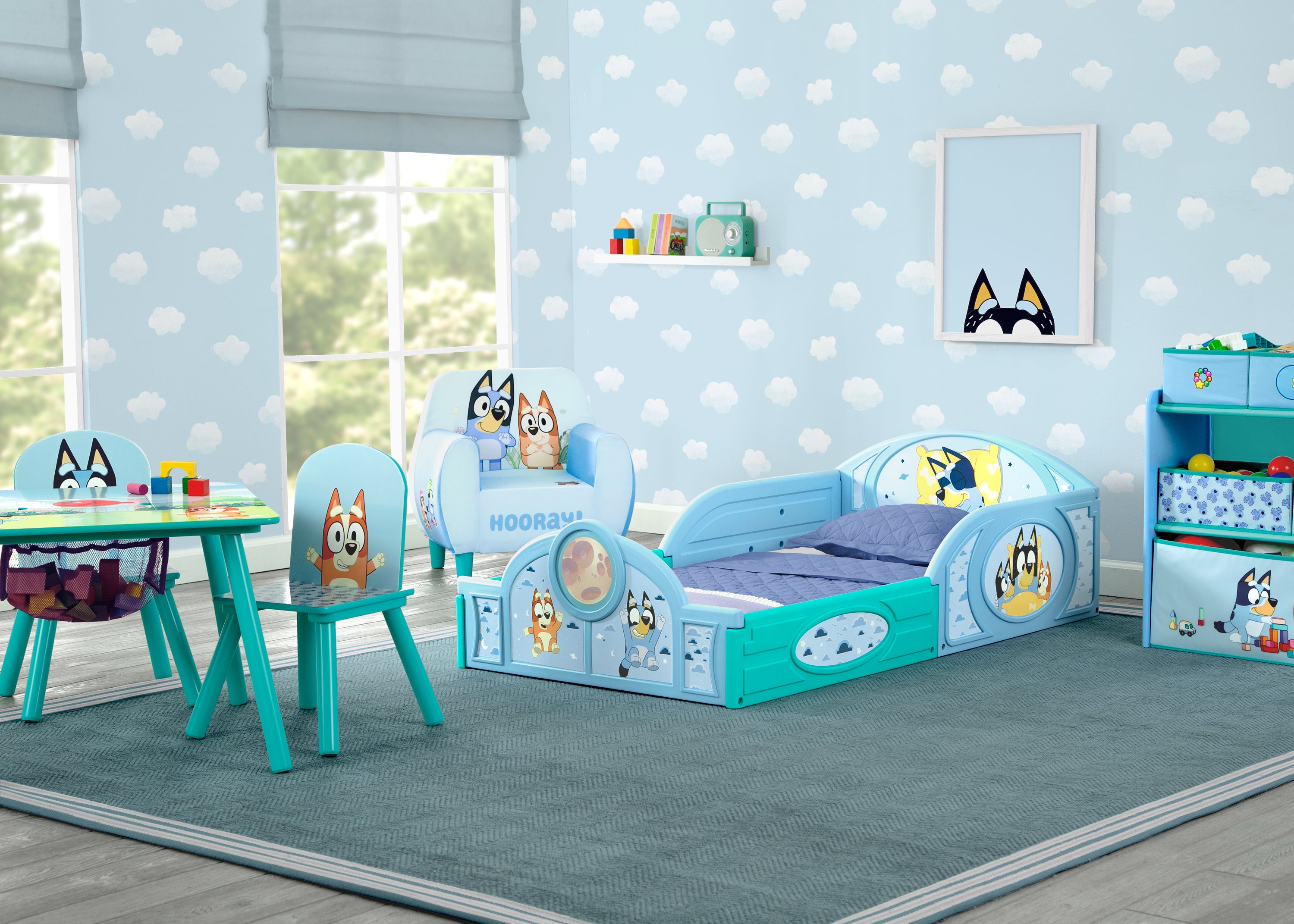 Bluey Sleep and Play Toddler Bed with Built-In Guardrails | Delta Children