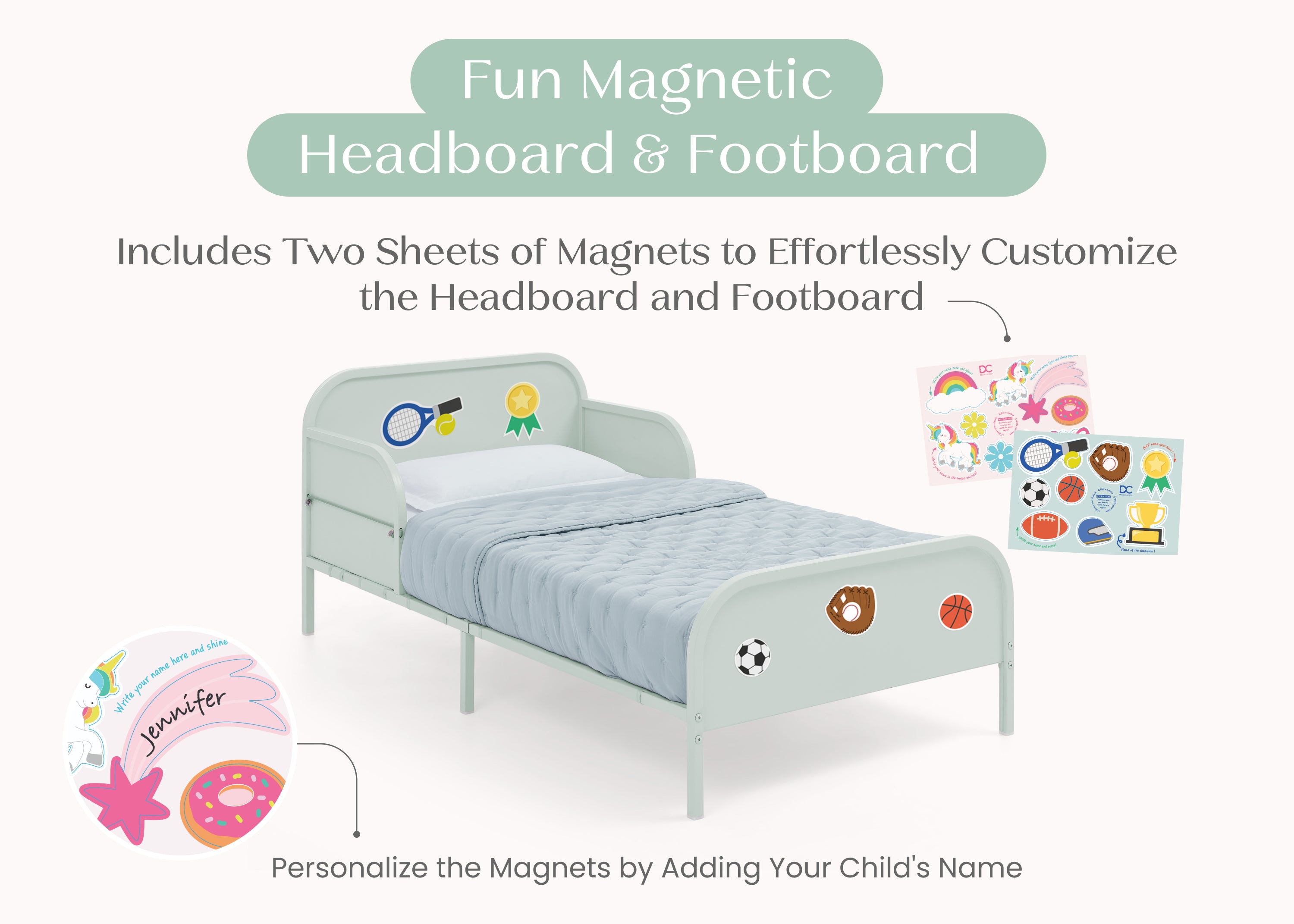 Magic Magnet Toddler Bed with Customizable Magnets & Built-In Book Sto ...