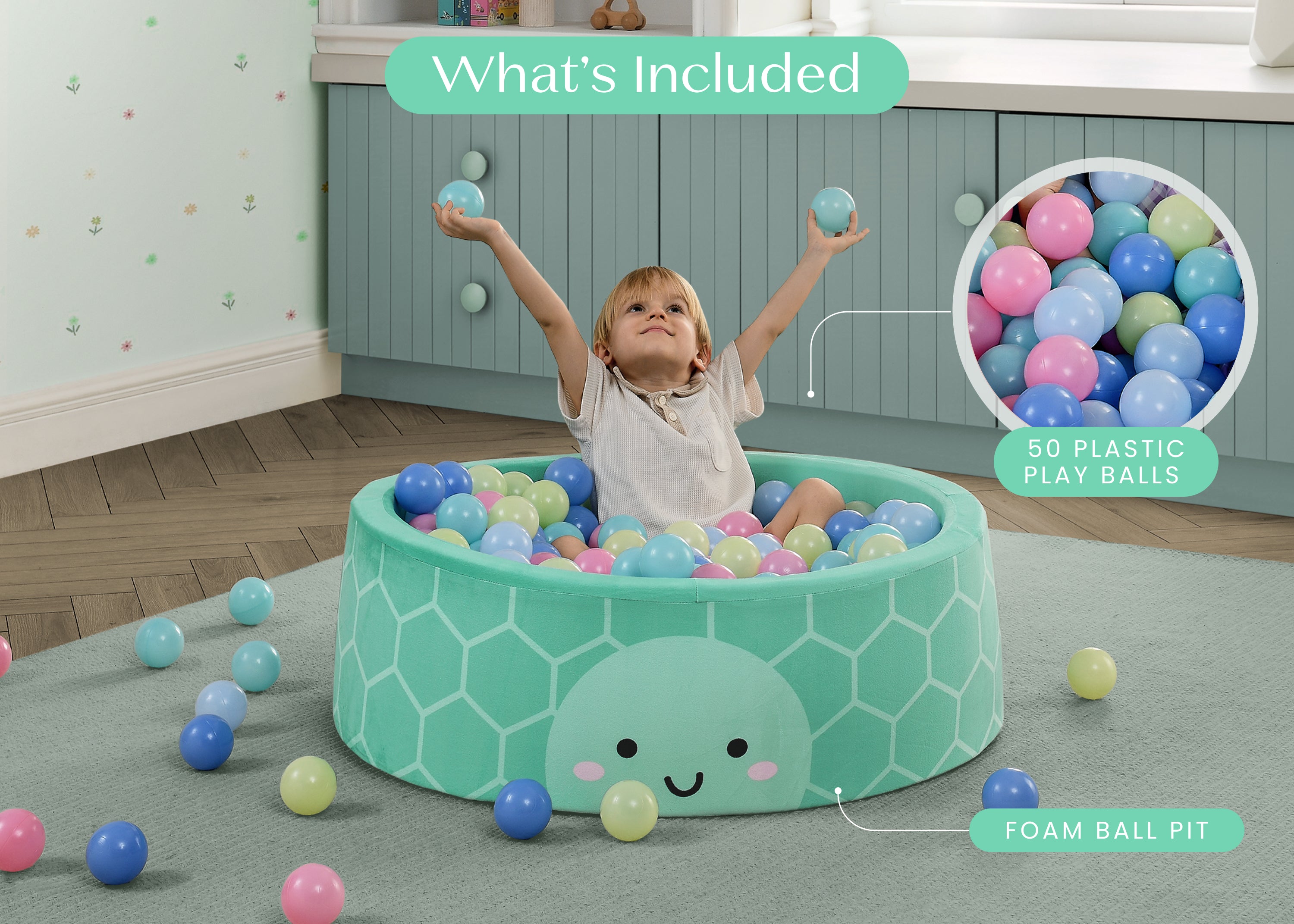 Turtle Soft Ball Pit with 50 Play Balls | Delta Children