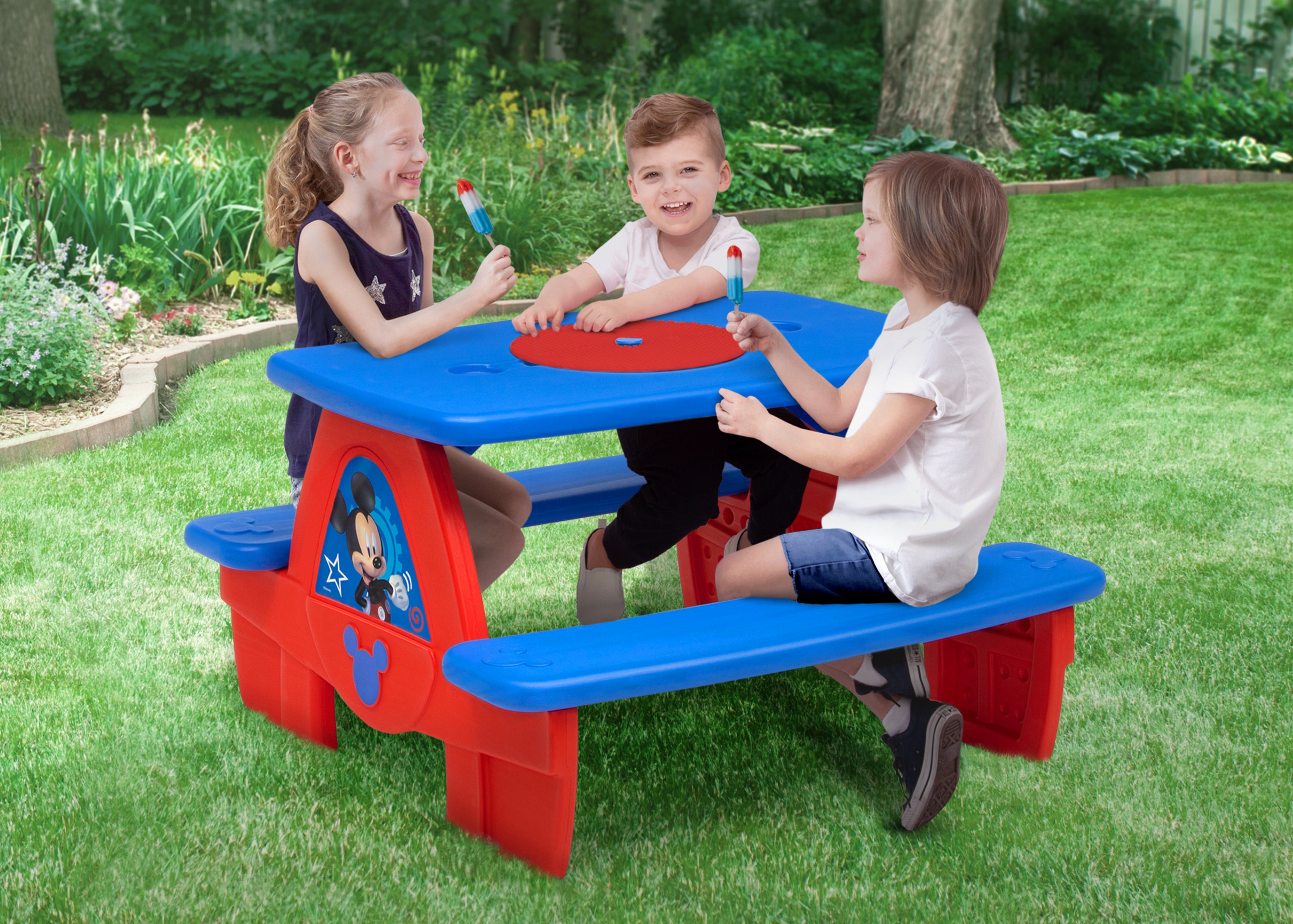 Mickey Mouse 4 Seat Activity Picnic Table with LEGO Compatible Tableto ...